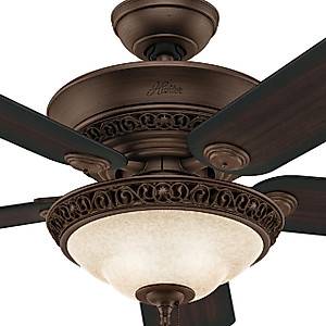 Hunter Fan 52in Traditional Cocoa Ceiling Fan with an Amber Scavo Glass Light Kit, 5 Blade (Renewed)