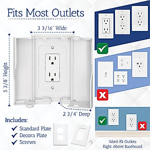 Safety Innovations Twin Door Baby Safety Outlet Cover Box for Babyproofing Outlets - More Interior Space for Extra Large Electrical Plugs and Adapters - Easy to Install - Easy to Use, (2-Pack)