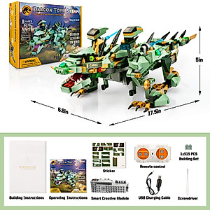 WALARLO Dragon Building Sets, Remote and APP Control Green Ninja Battle Dragon Toy, STEM Toys Gifts for Boys Age 8+, 2023 New (515 Pieces)