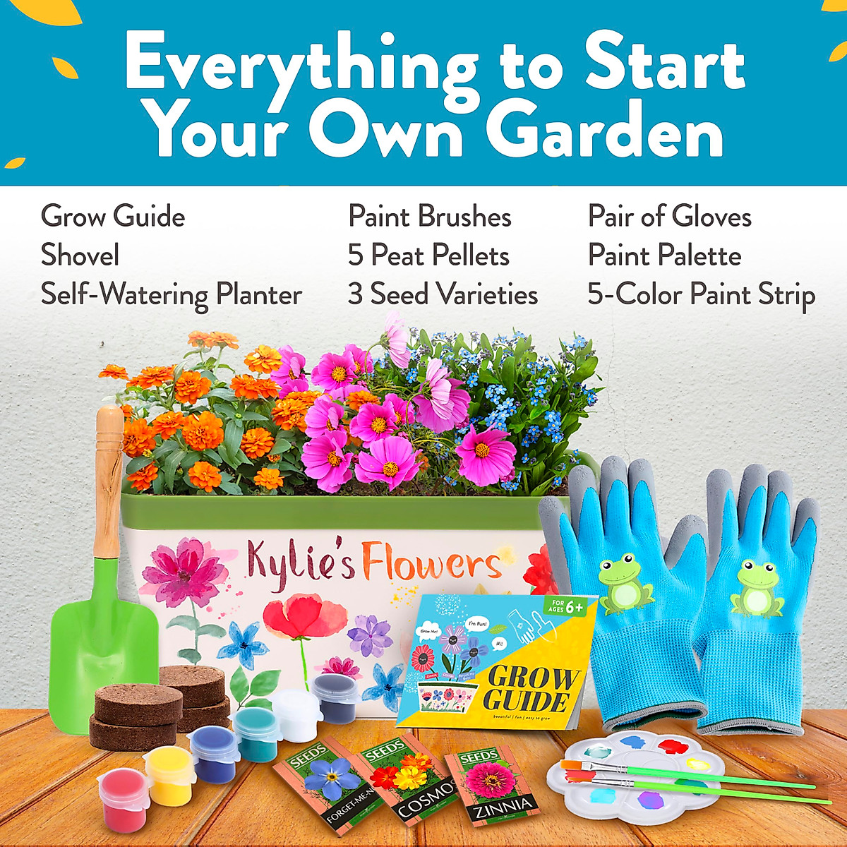 Home Grown Paint & Grow Flower Gardening Kit Set for Boys and Girls - Craft Activity Toy for Kids, Ages 5 6 7 8-12 Years Old - Unique Birthday Present - Plant Gift Toys