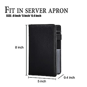 Black Server Books For Waitress/Waiter Book with Zipper Money Pocket,Cute Waitress Books Organizer Accessories Fit Server Aprons Note Pads (Black)