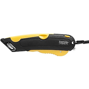 Easycut Box Cutter, extra tape cutter at back, dual side edge guide, 3 blade depth setting, 2 blades and holster - 2000N Yellow Color Knife Easy Cut