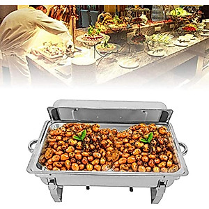 UZOURI Stainless Steel Chafing Dish Set Buffet Silver Catering Warmer Set, Rectangle Chafing Dish Set, for Buffet Catering Kitchen Party(Size:11L) (11L)