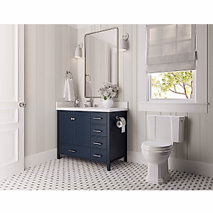 ARIEL 43" Midnight Blue Bathroom Vanity with 1.5" Edge Pure White Quartz Countertop & Backsplash, Left Oval Sink, 2 Soft Closing Doors, 5 Full Extension Dovetail Drawers, Satin Nickel