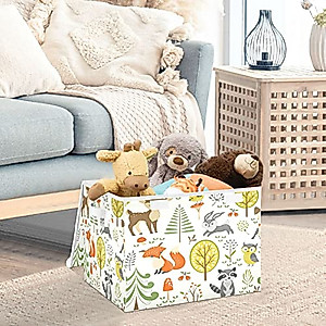 Storage Bins with Lids Foldable Storage Baskets Storage Cubes Collapsible Closet Organizer Containers with Cover Cute Woodland Animals Trees Mushrooms and Berries for Home Office Organizer Closet, She