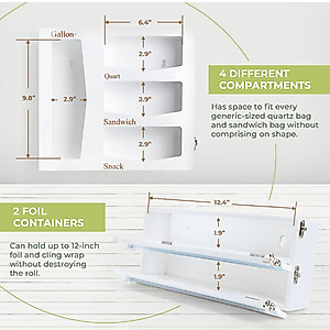Ziplock Bag Storage Organizer, Foil & Plastic Wrap Dispenser with Cutter, Zip Lock Bag Container Organizer for Gallon, Quart, Sandwich &Snack Size, Bamboo Sandwich Bag Organizer for Kitchen Drawer