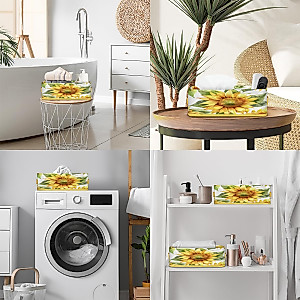 Ioracida Yellow Sunflower Toilet Paper Basket Toilet Tank Fabric Storage Basket with Handles, Summer Floral Small Decor Baskets for Organizing Bathroom Toilet Tank Top