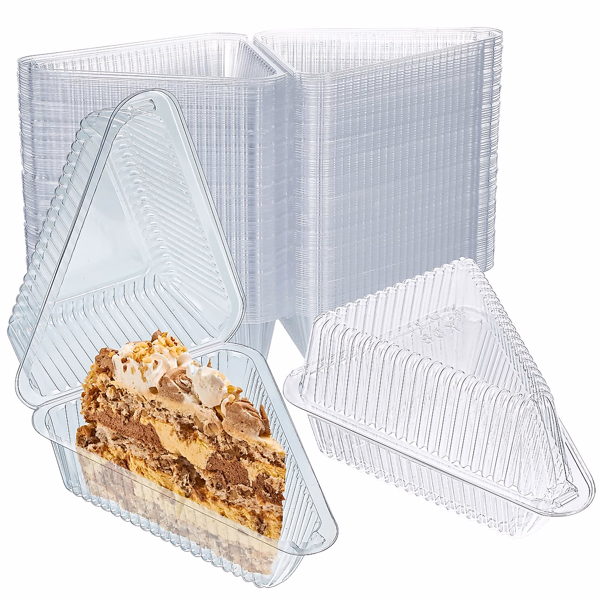 100 Piece Pie Container with Lid Clear Cake Slice Container Plastic Medium Dome Hinged Lid Cheesecake Container, Pie Dessert, Food Box, Take out Packaging for Home, Bakery and Cafe Business