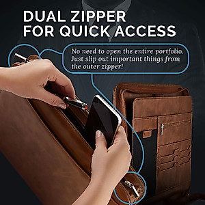 NERO MANETTI- Zippered Vegan Leather Padfolio/Portfolio Pad Holder-Business PU Leather Notepad Folder for Resumes, Interviews, iPad/Tablet, Phone, Legal Pad Notebook Executive Binder for Women, Men