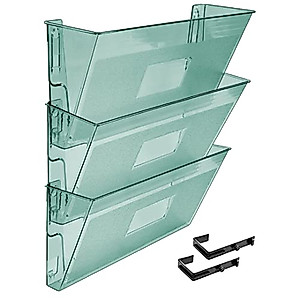 Acrimet Wall Mount Pocket File Organizer Holder (Hangers Included) (Clear Green Color) (3 Pack)