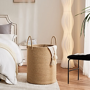 Jute Rope Laundry Hamper Basket, 58L Tall Laundry Basket for Blanket Storage, Large Baby Nursery Hamper for Laundry, Woven Clothes Hamper for Bedroom, Living Room