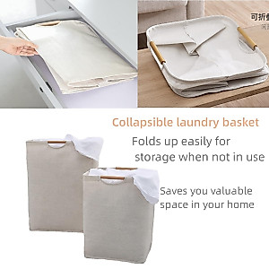 100L Waterproof Laundry Basket, Extra Large Laundry Hamper with Wooden Handle, Collapsible Toys Clothes Storage Basket for Laundry Room, Bathroom, Living Room