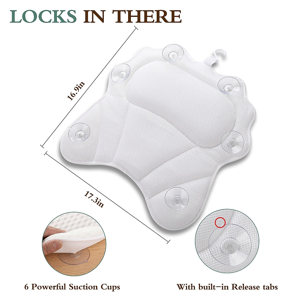 Bath Pillow RUVINCE Ergonomic Luxury Bathtub Pillow with Head,Neck, Shoulder and Back Support, 4D Bath Pillows for tub with 6 Powerful Suction Cups, Fits All Bathtub