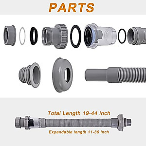 Vataler Anti-Odor Flexible Sink Drain Kit 1 1/4 For Bathroom Sink & Kitchen, Expandable P Trap Universal Drain Flex-Drain Tubing, Total Length 19-44 Inch (Gray)