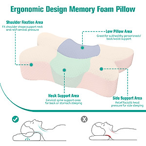 Cosermart Cervical Pillow for Neck Pain Relief, Ergonomic Pillow for Neck, Shoulder & Back Support, Orthopedic Contour Memory Foam Pillow for Side Back Stomach Sleeper with Removable Zipper Design