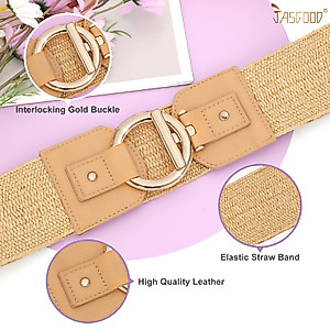 JASGOOD Straw Woven Elastic Belt for Women Vintage Wide Stretch Waistband for Dress Boho Ladies Summer Dress Belt