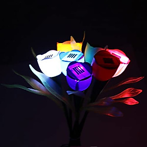 Uonlytech 7pcs New Garden Landscape Lamp Light Tulip Outdoor Powered Flower Solar Led