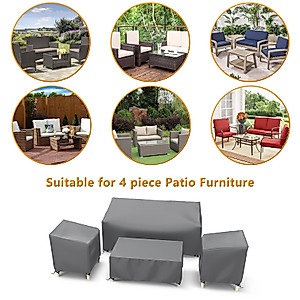 STARTWO Patio Furniture Covers 4 Piece Set Outdoor Furniture Covers Waterproof, Heavy Duty 600D Patio Furniture Set Cover for Chairs, Couch, Table Coffee, Grey