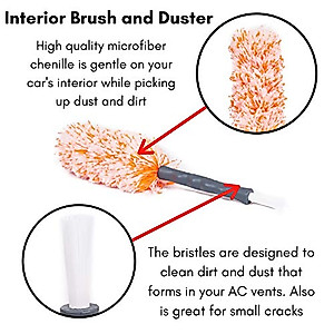 BIRDROCK HOME Car Wash Kit - Microfiber Cleaner - Tire Wheel Brush - Sponge - Duster - Extendable Cleaning Tool - Detailing Set