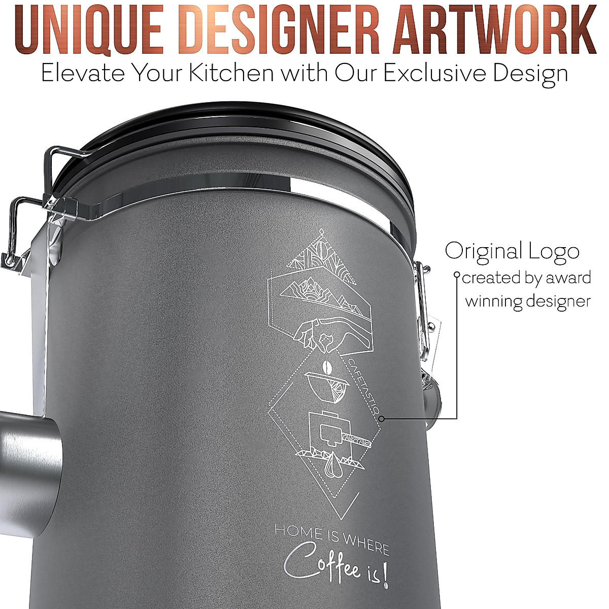 Extra Large 38oz Beans / 35oz Grounds Coffee Canister - Coffee Storage Container Tea Flour, Airtight Stainless Steel with Date Dial Release Valve Spoon