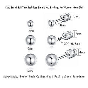 Hopply Screw on Earring Backs for Women,Hypoallergenic Surgical Steel Stud Earrings Ball Star Circle Simple Geometric Cartilage Helix Flat Back Piercing Earrings