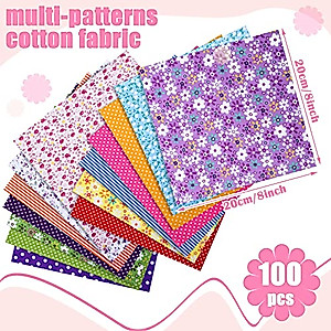 100 Pcs 8 x 8 Inch Cotton Fabric Square Patchwork Fabrics No Repeat Cotton Printed Floral Craft Quilting Fabric Craft Flower Fabric Patchwork Bundles for DIY Handmade Cloths Sewing Supplies