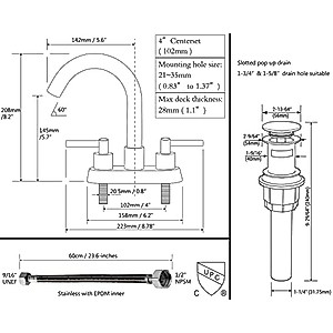 TRUSTMI Bathroom Faucet 2 Handle Bathroom Sink Faucet in Brushed Gold 4 Inch Centerset Lavatory Vanity Faucet with Overflow Pop Up Drain and cUPC Water Supply Lines, Spot Resist Bathroom Faucet Gold