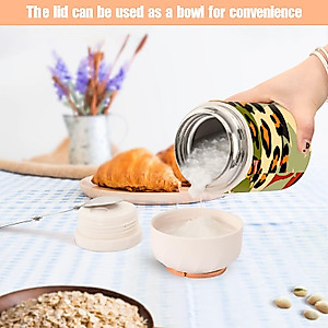 CUPADA Tropical Leaves Food Jar for Hot and Cold, Leopard Skin Insulated Food Jars Vacuum 17OZ with Folding Spoon for Work Trip Picnic Camping