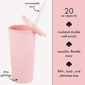 Kate Spade New York Acrylic Bridal Tumbler with Lid and Straw, 20 oz Tumbler for Bride to Be, Slim Double Wall Tumbler, Miss to Mrs. (Blush)