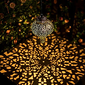 Twinkya Hanging Solar Lights Outdoor Decorative Garden Lights with Warm Light Metal Waterproof Boho Design, Outdoor Decorations for Patio Pathway Yard Garden Decor (1 Pack)