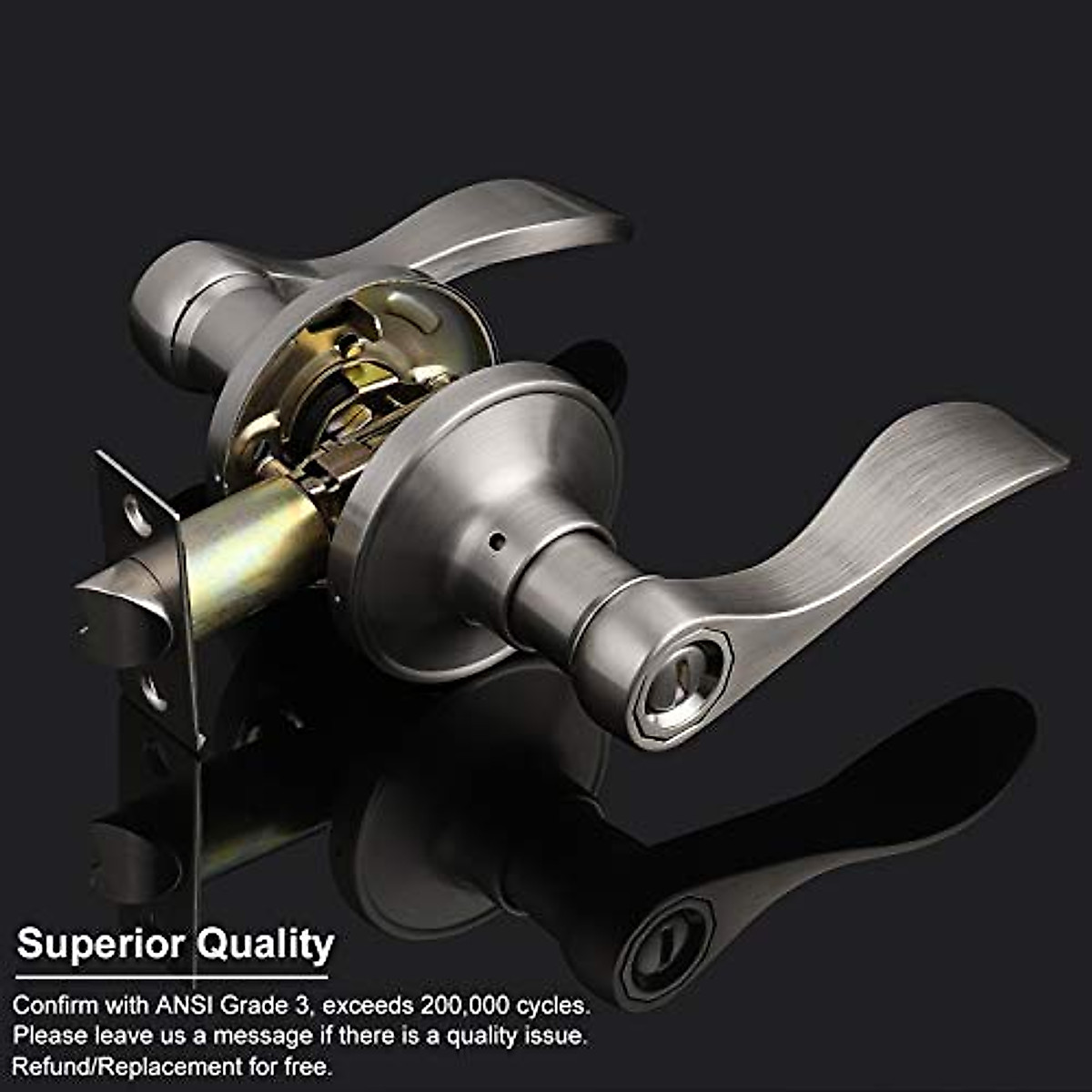 Knobonly 10 Pack Satin Nickel Door Lever Privacy Door Handles, Stainless Steel Door Handle Interior, Keyless Lock for Bedroom or Bathroom