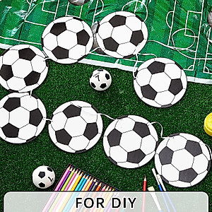 4 Pieces Soccer Party Decorations Soccer Banner Soccer Ball Garland Soccer Bunting Banners with 32 Pcs Football Pattern Decoration Cards Soccer Party Supplies for Kids Boys Soccer Fans Birthday Party