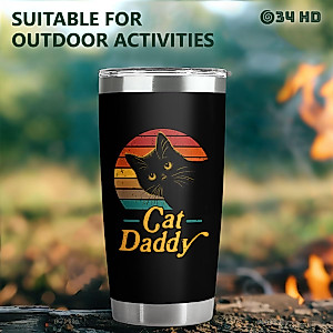 34HD Cat Dad Tumbler with Lid, 20oz Stainless Steel Vacuum Insulated Pet Dad Coffee Mug with Nutrition Facts, Birthday Christmas Father Day Gifts for Cat Papa Friend Husband