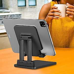 PEPPER JOBS Tablet Stand, Portable Monitor Stand 6.69 * 4.72" Wide, Dual Tube Foldable & Adjustable, iPad Stand Compatible with iPad Pro 11, 12.9, iPad Mini, Up to 15.6" Portable Monitor (Black)