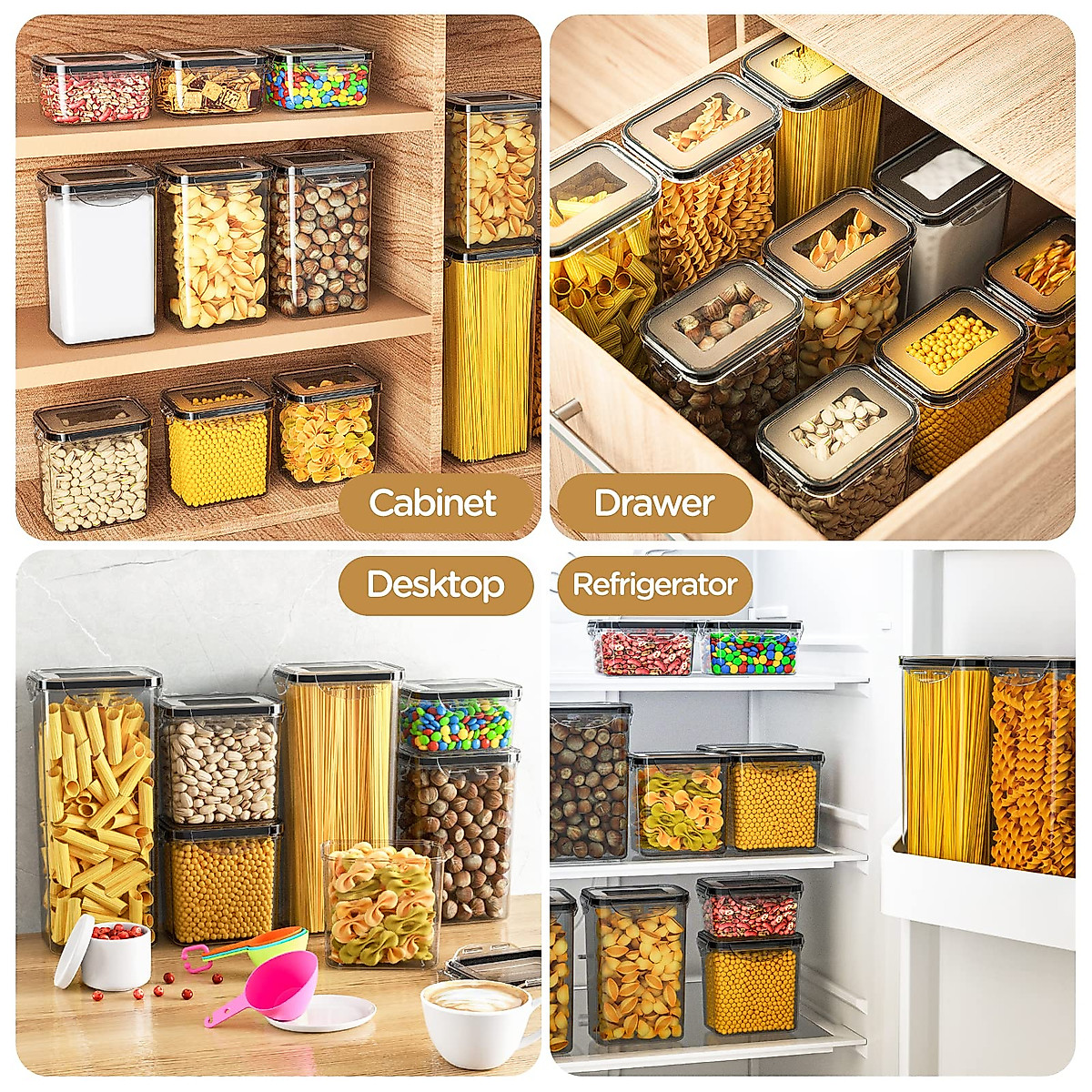 Airtight Food Storage Containers Set with Lids -12 PCS Kitchen Pantry Organization and Storage BPA-Free Plastic Food Containers for Cereal Flour Sugar and Snack, for Organizing with Labels & Marker (JSC-12)