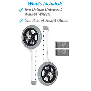 Universal Walker Wheel Kit: 5 Inch Sport Wheels and Flexfit Ski Glides (Gray)