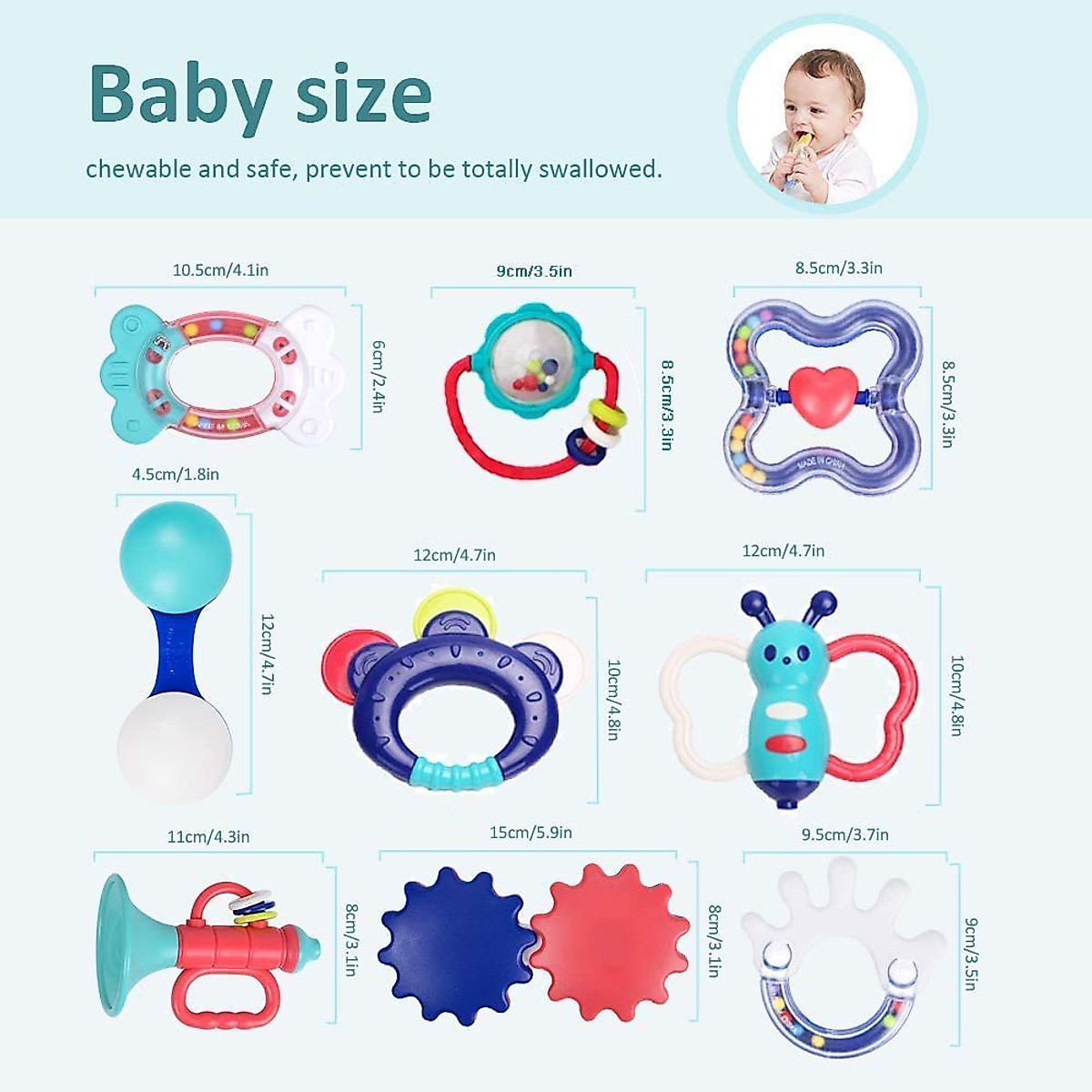 WISHTIME Baby Rattle Teether Baby Toys - 10pcs Shaker, Grab, Shaking Bell Rattle Set Infant Newborn Toys with Storage Box Gift for Babies 0 3 6 9 12 Months