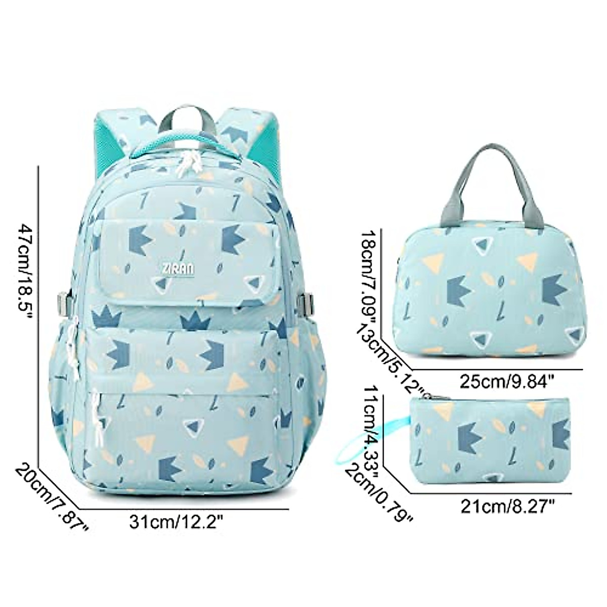 JiaYou Girls Women Backpack Junior Middle School Daypack High School University Laptop Bag(Green Backpack-3Pcs,29 Liters)