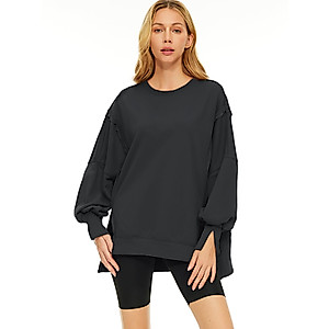 Trendy Queen Womens Oversized Sweatshirts Hoodies Crewneck Shirts Fall Outfits Teen Girls Y2k Winter Clothes Black XL