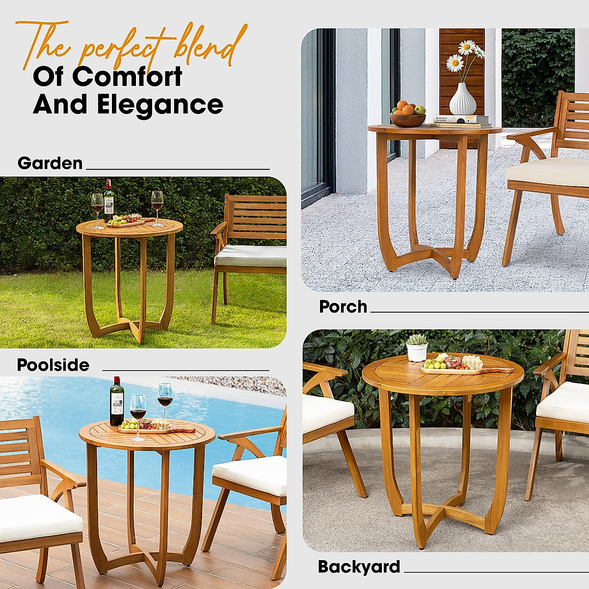 Idzo Outdoor Bistro Dining Table Heavy Duty 270lbs Capacity, FSC Acacia Wood, Elegant & Minimalist Design for Garden, Backyard, Porch, Patio