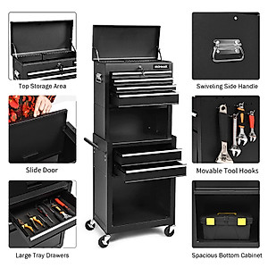 IRONMAX 6-Drawer Tool Cabinet on Wheels, Lockable 3 in 1 Heavy Duty Toolbox Organizer w/ 4 Universal Wheels & Hooks, Detachable Metal Tool Chest for Garage, Warehouse, Repair Shop (Black)