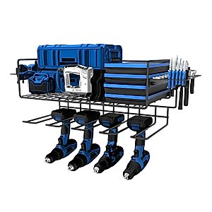 YUNNIEHOM Power Tool Organizer Wall Mount, Heavy Duty Drill Tool Holder Storage Organizer, 2 Tier Cordless Tool Organizer Rack for Garage, Workshop and Warehouse