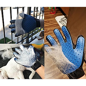 Happy Pet Grooming Glove - Gentle Deshedding Brush Glove - Efficient Pet Hair Remover Mitt - Massage Tool Perfect for Dogs & Cats with Long & Short hair (blue, Left hand)