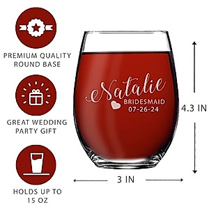 Set of 1, 2, 3, 4, 5, 6, 7, 8 Custom Engraved Bridesmaid Gifts - Personalized Stemless Wine Glasses - Passion Style (5)