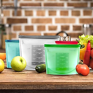 Shark Lock Silicone Food Storage Bag (6 Bags) 2 New 10 Ounce Silicone Snack Bags, 2 Med Reusable Sandwich Bags, 2 Large Reusable Silicone Food Bag, Silicone Storage Bags Reusable