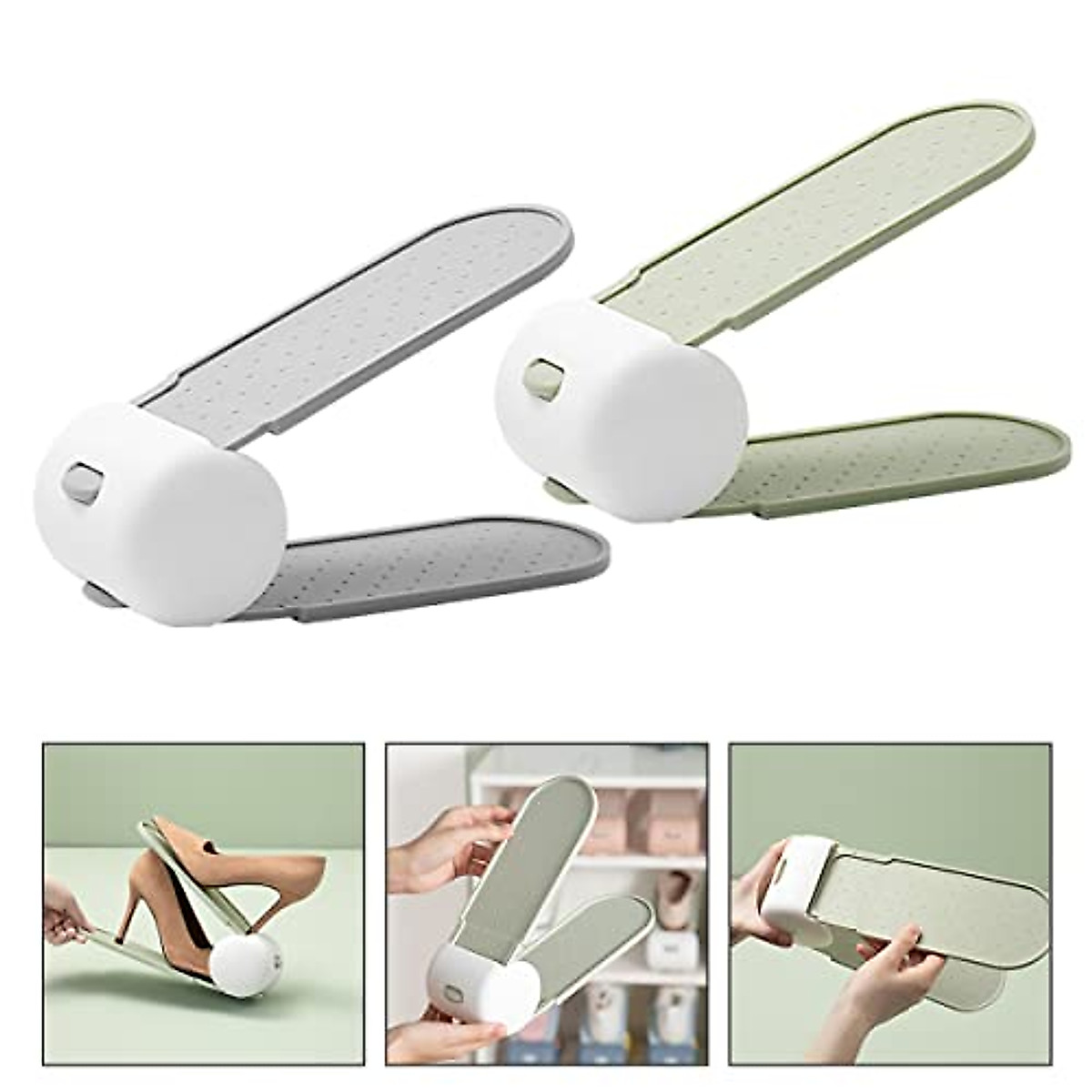 ULTECHNOVO 4pcs Double Deck for Saving Grey/Slipper Racks Holder Sneaker Clo Slots Showcase -Layer Shoe Stacker Fixtures Green Saver Display Organizer Practical Space Household Sandal