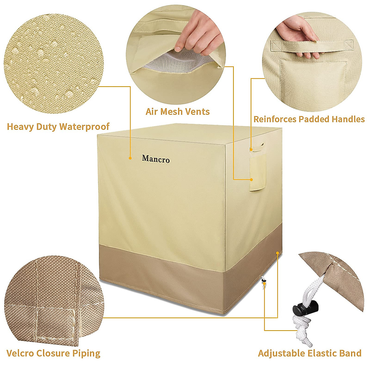 Air Conditioner Covers for Outside Units,Mancro Central Air Conditioner Cover Fits up to 36 x 36 x 39 inches,Durable Water Resistant Heavy Duty Windproof Square AC Covers,Grey