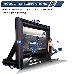 OUTTOY 16 Feet Inflatable Projector Screens, Inflatable Movie Screen Outdoor Blow Up Movie Screens Supports Front and Rear Projection