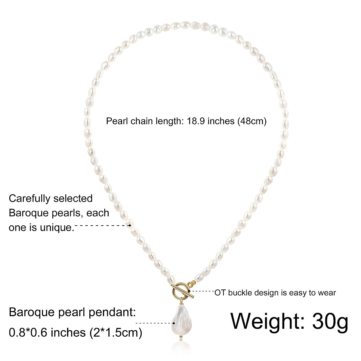 Cowlyn Irregular Pearl Pendant Necklace Handpicked Baroque Pearls Chain Chunky Sweater Necklace Strands Delicate Handmade Vintage Women Jewelry Gift