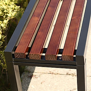 Garden Bench Park Slatted Seats Patio Loveseat, Outdoor Wooden Backless Porch Bench Metal Frame Chair, Lawn Front Porch Path Yard Decor Deck Furniture for 2-3 Person Seat, For Hospital/School/Plaza